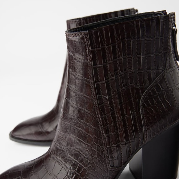 Zara | Shoes | Zara Burgundy Red Animal Embossed Heeled Boots | Poshmark
